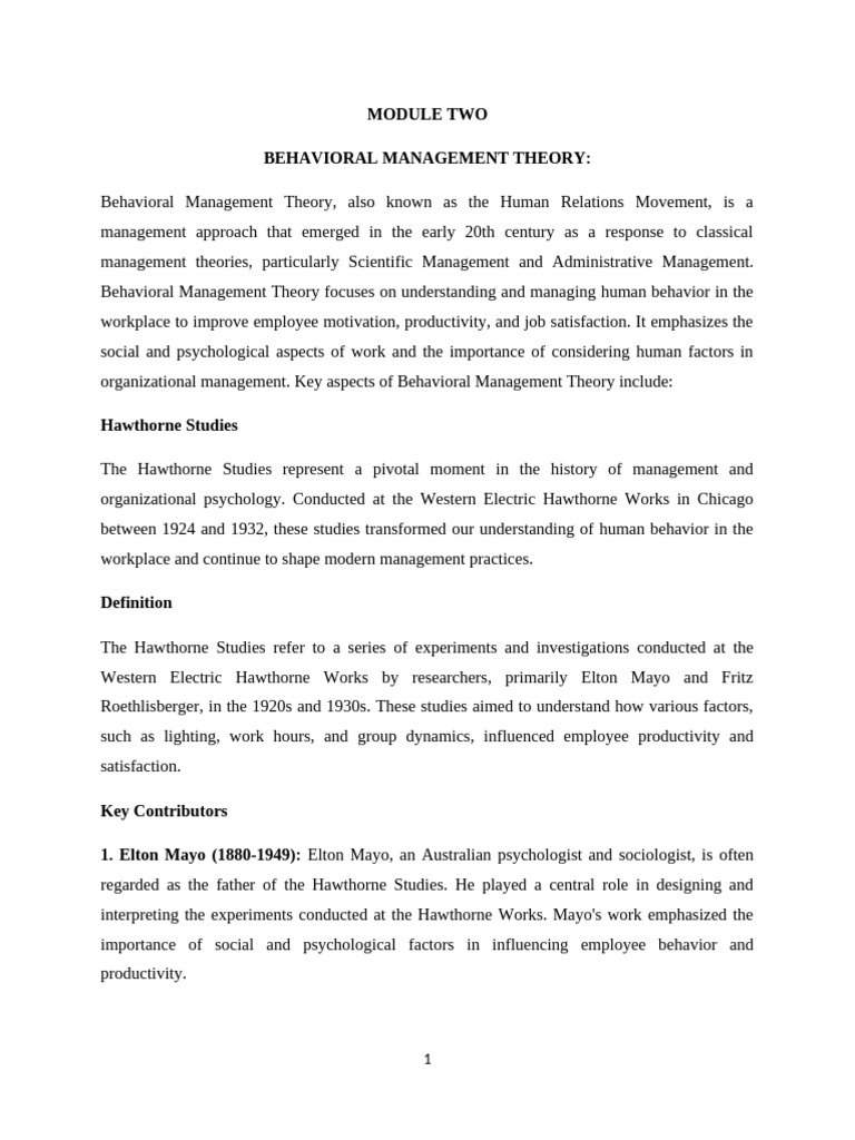 Behavioral Management Theory Overview | PDF | Motivation | Motivational