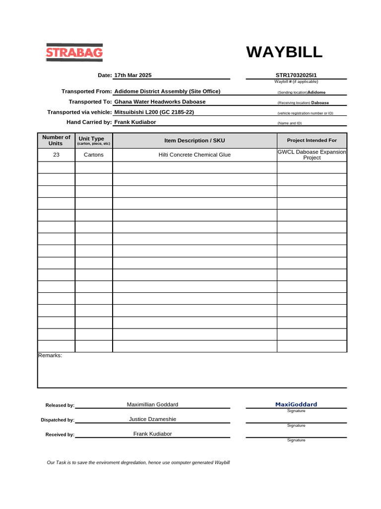 TEMPLATE - Waybill - Strabag | PDF