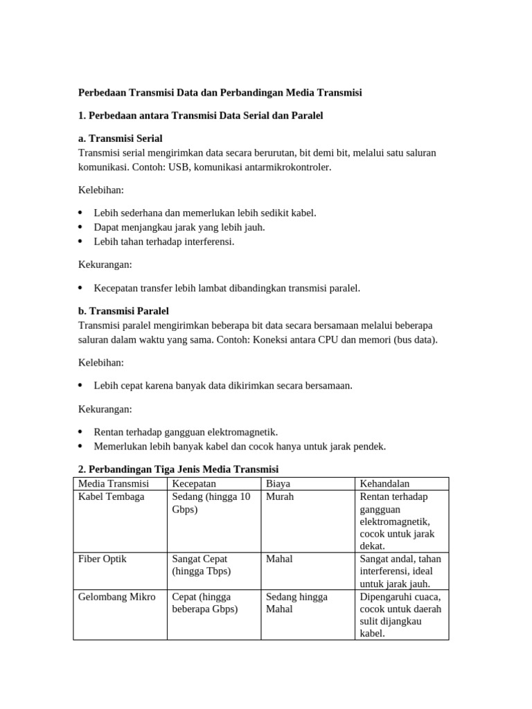 Perbandingan Transmisi Data Serial dan Paralel | PDF