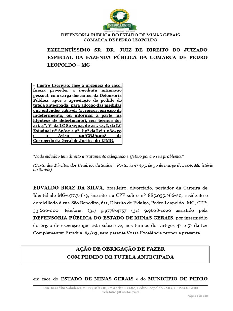 PETIÇÃO INICIAL - MEDICAMENTO - JESP - Edvaldo Braz Da Silva | PDF ...