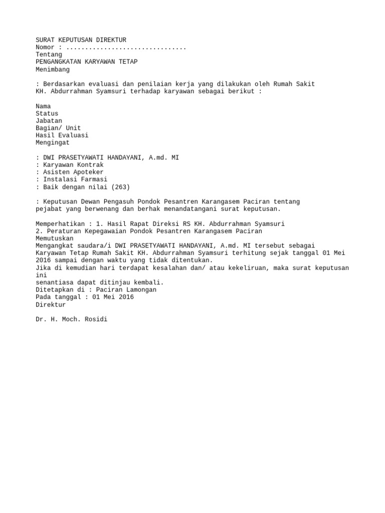 SK Karyawan Tetap | PDF