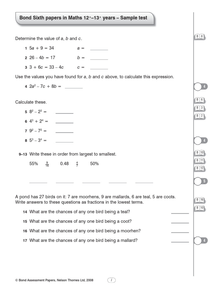 12 13 Plus Maths Bond 6th Level Paper | PDF | Volume