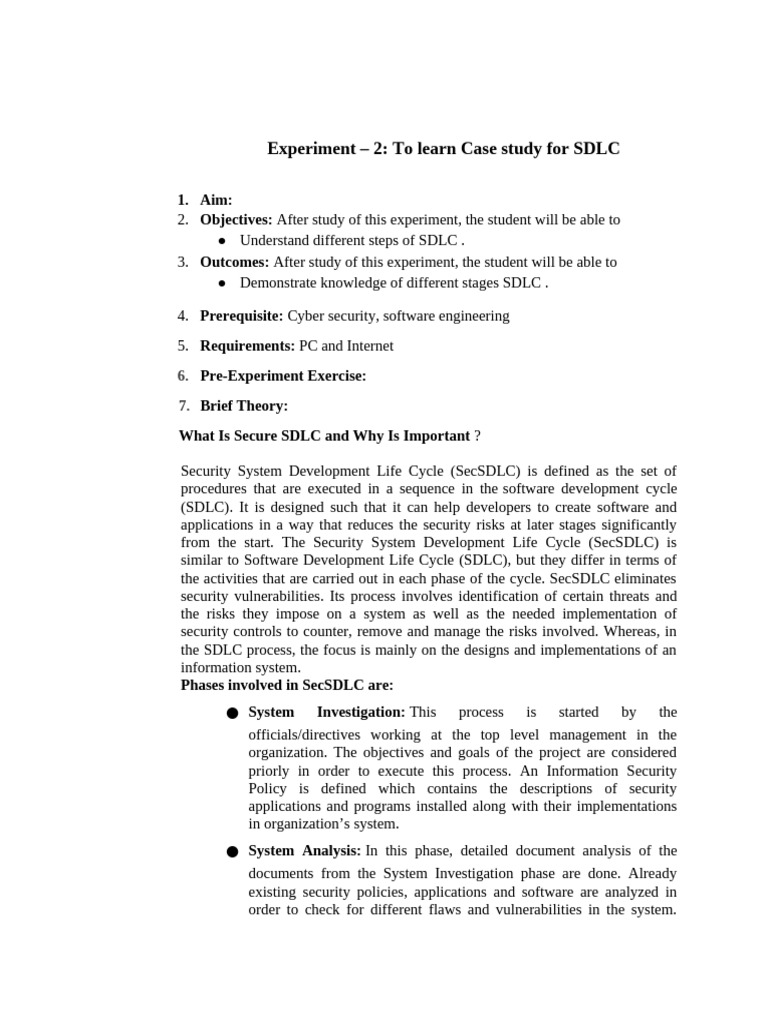 Experiment – 2_ to Learn Case Study for SDLC | PDF | Information Security | Policy