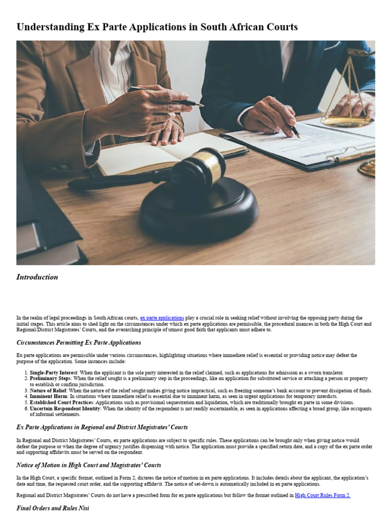 Understanding Ex Parte Applications in South African Courts | PDF | Ex ...