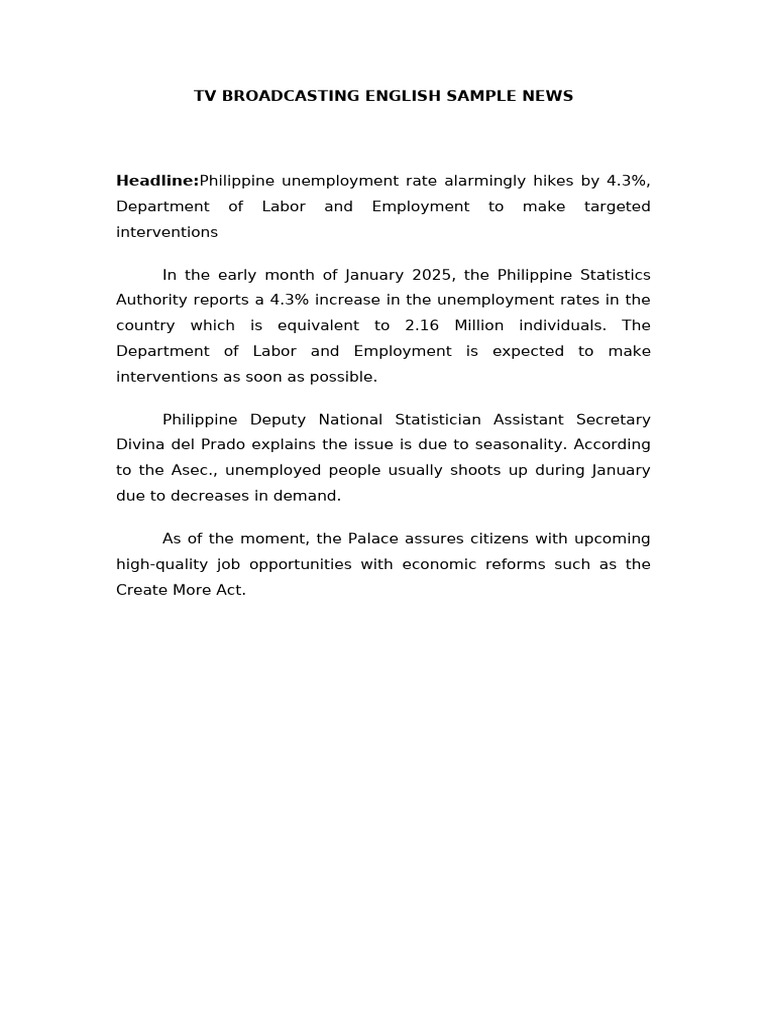 TV Broadcasting English Sample News | PDF