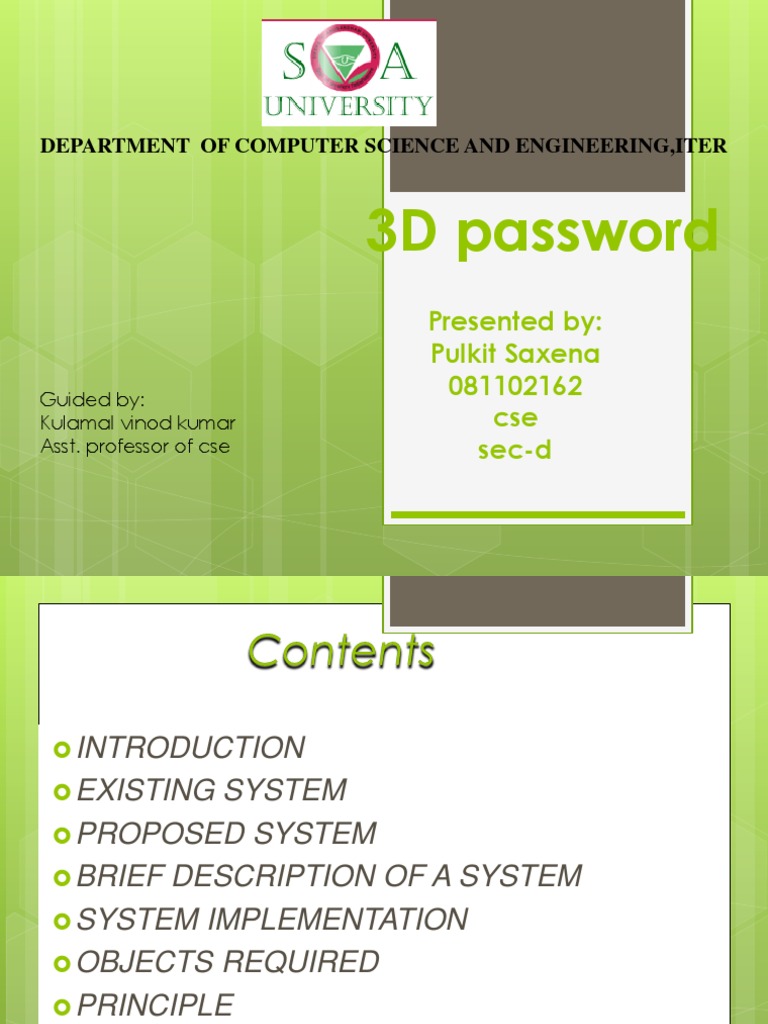 3D Password: Presented By: Pulkit Saxena 081102162 Cse Sec-D | PDF ...