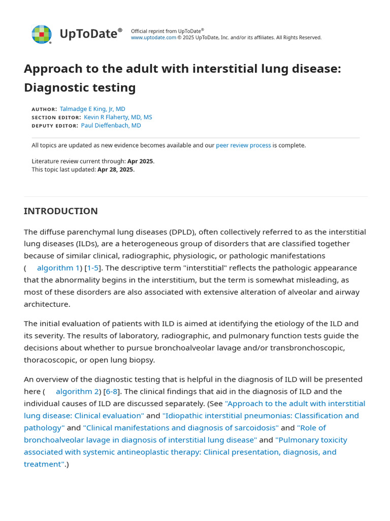 Approach To The Adult With Interstitial Lung Disease Diagnostic | PDF ...