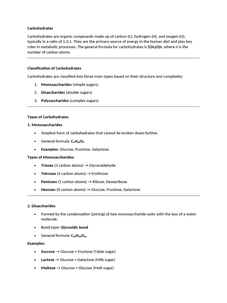 Carbohydrate Classification and Energy Storage | PDF