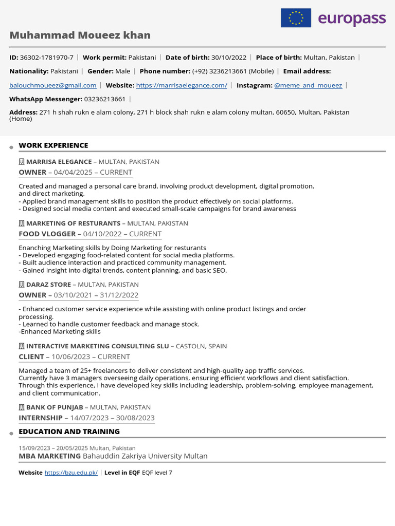 Marketing CV Euro Pass | PDF | Pakistan | Social Media
