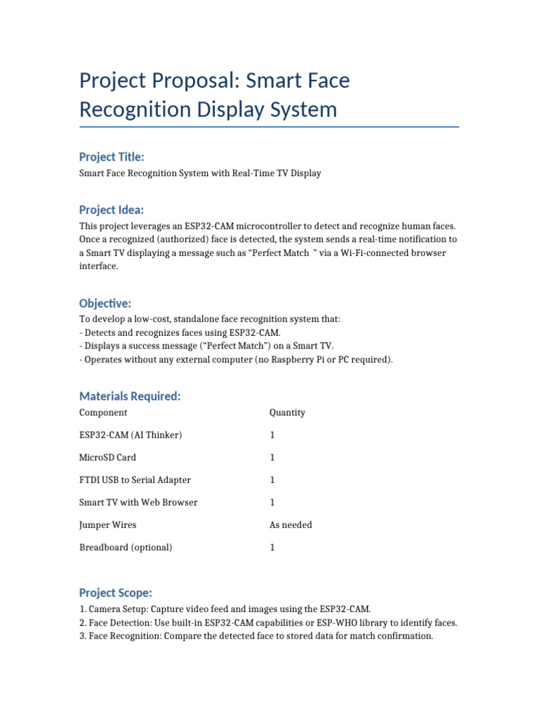 Smart Face Recognition Project Proposal | PDF