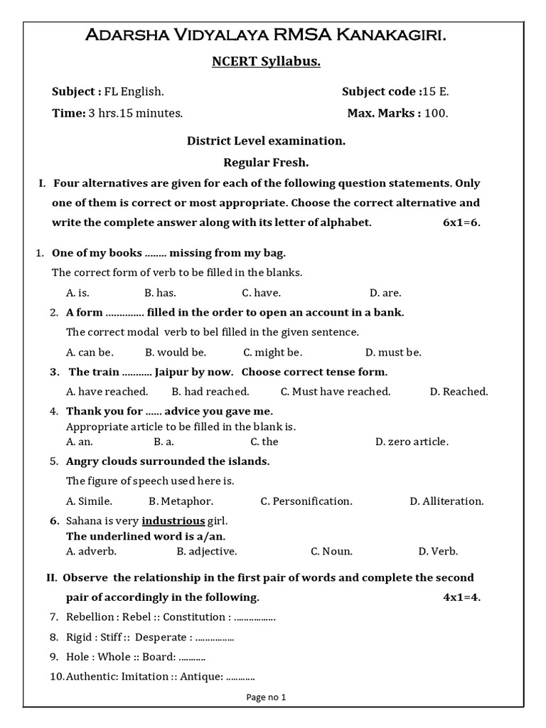 Class 10 English Question Bank | PDF | Cataract | Eye