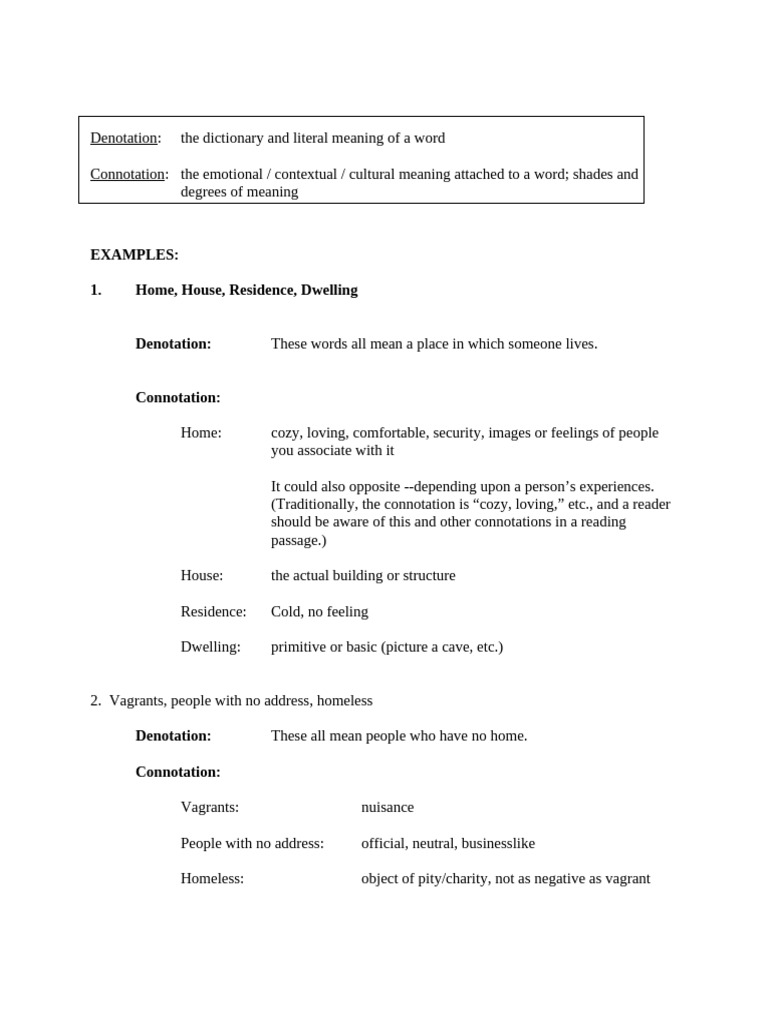 Denotation and Connotation of Home | PDF
