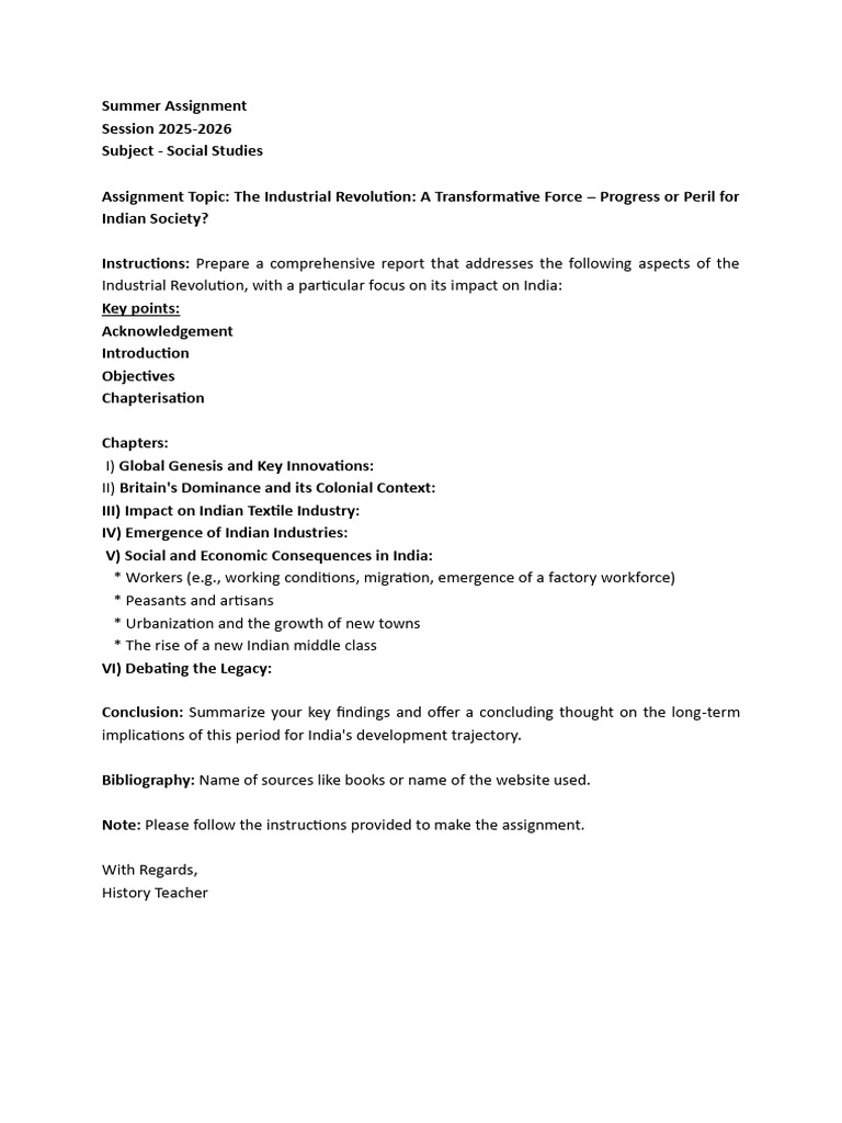 Class-X Social Studies Summer Assignment | PDF
