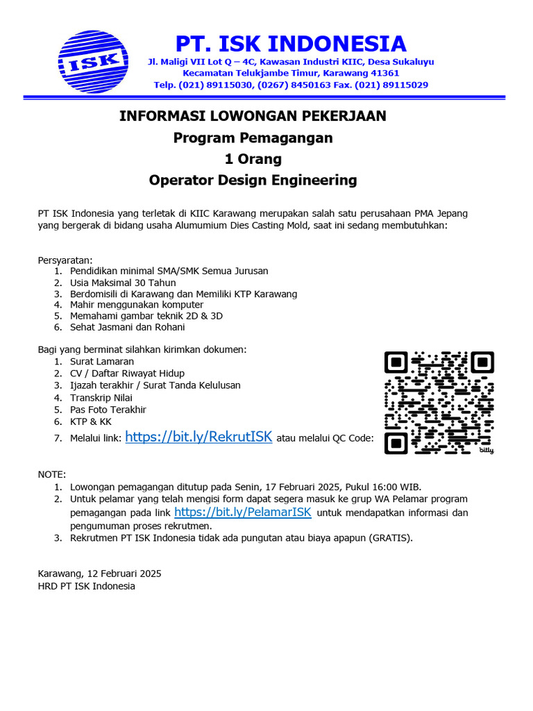 Lowongan Operator Design Engineering Karawang | PDF