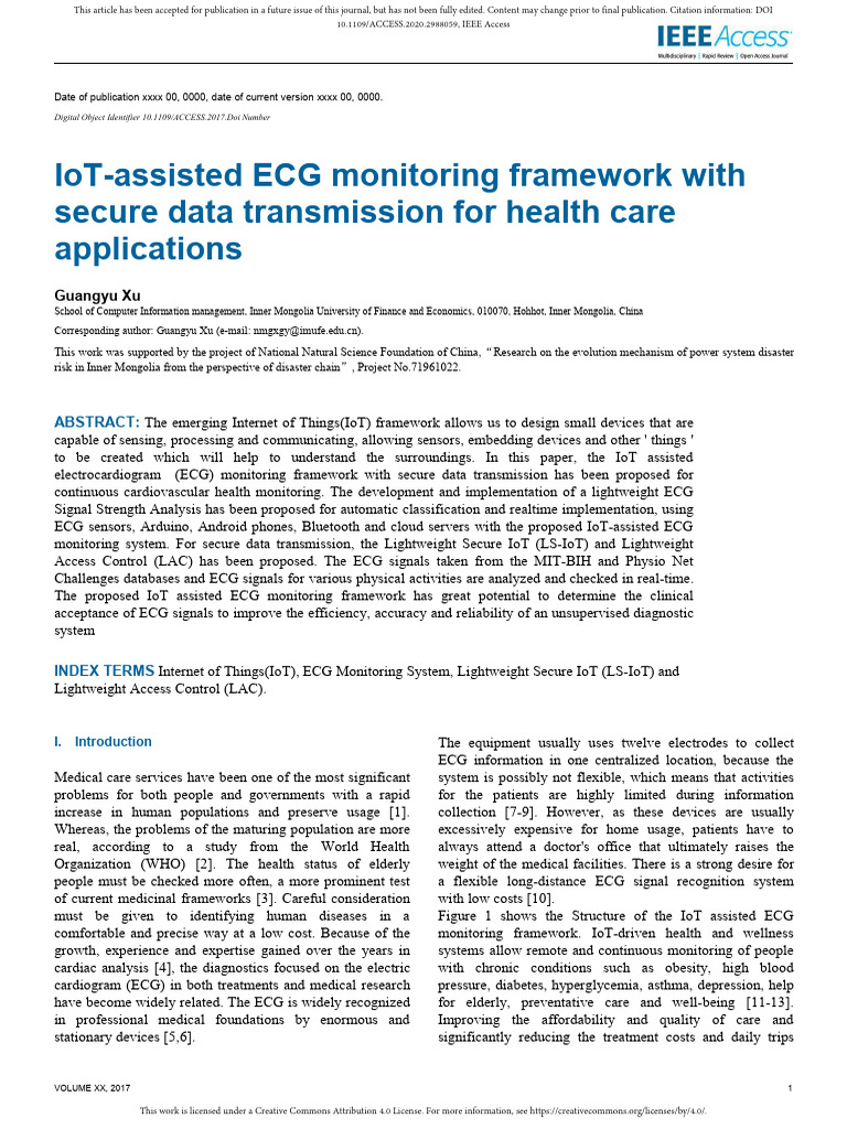 IoT-Assisted ECG Monitoring Framework With Secure | PDF | Internet Of Things | Electrocardiography