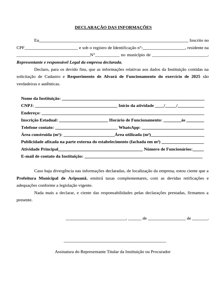 Modelo - Declaracao - Informacos ALVARA | PDF