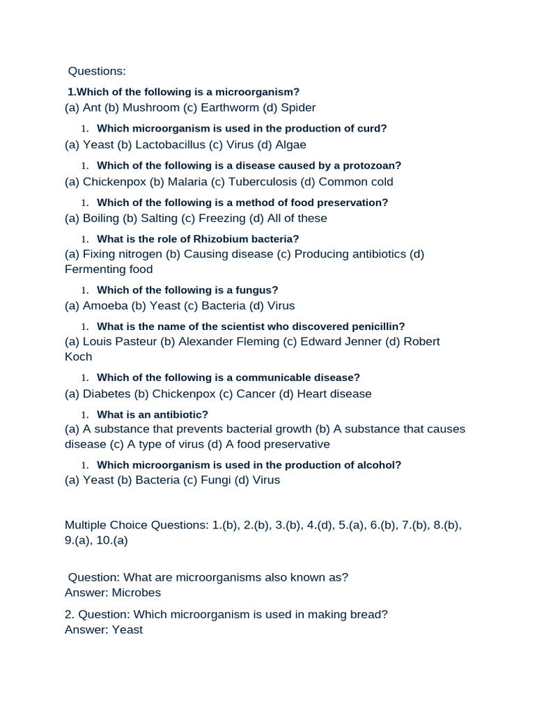 Microorganism Quiz and Facts | PDF