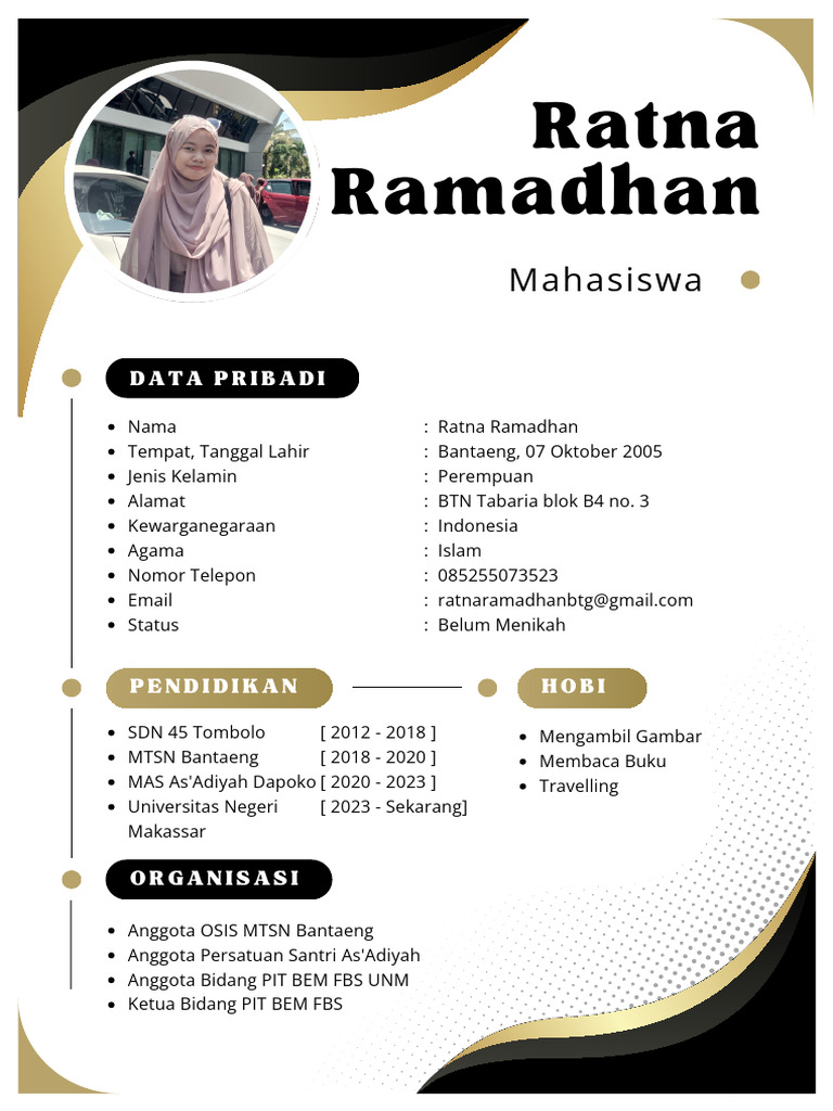 Putih Hitam Emas Profesional Modern CV Resume Riwayat Hidup - 20250710 ...