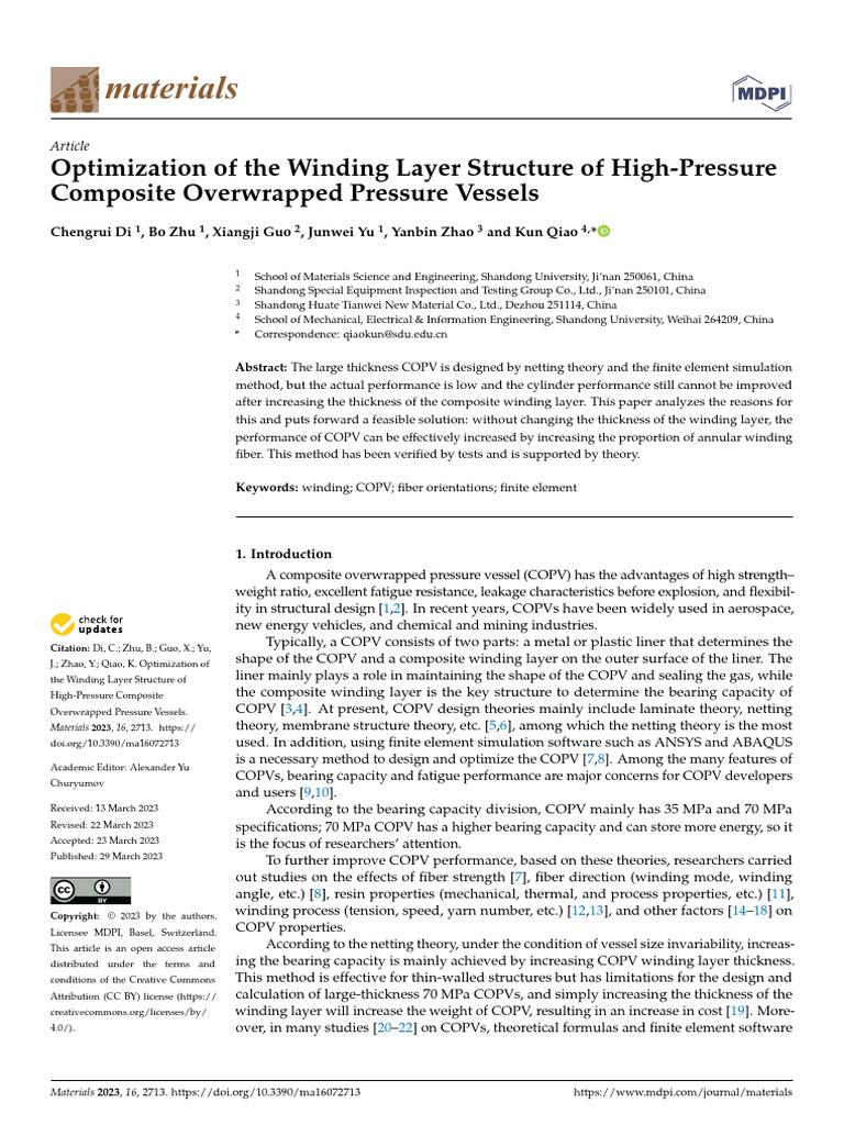 Optimize Winding Structure for COPVs | PDF | Composite Material | Materials