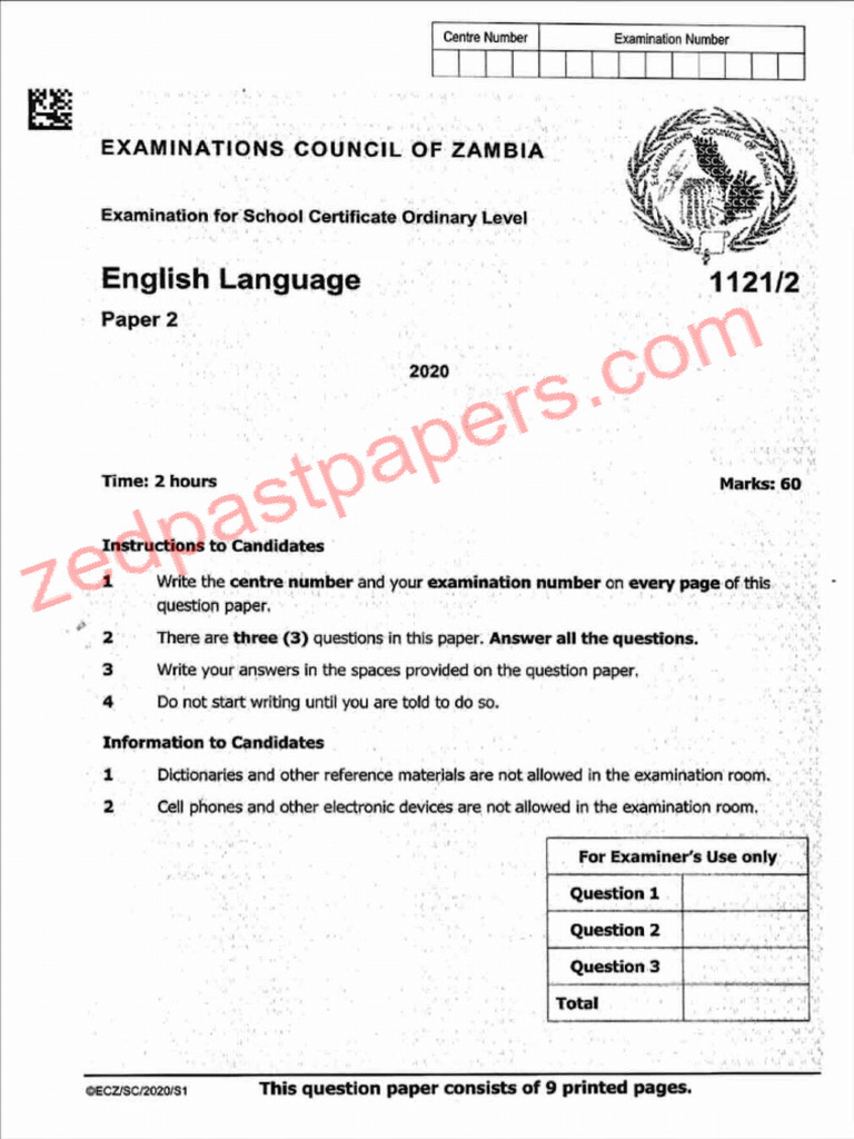 Watermarked - English Paper 2 2020 G12 | PDF