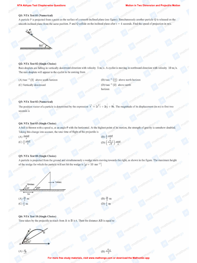 Jee in Progress... 2D Motion and Projectile | PDF