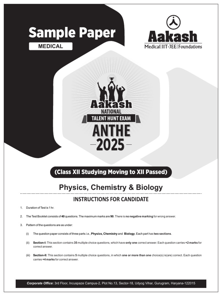 ANTHE 2025 Med Sample Paper RM-XII Moving XII-plus | PDF | Physical ...