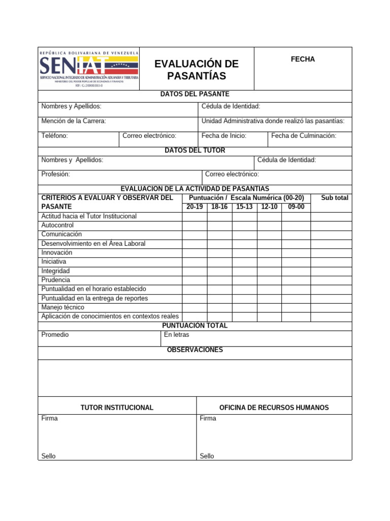 Formato Evaluacion de Pasantias | PDF