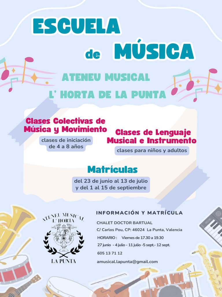 Cartel Clases de Música Escuela de Música ATENEU MUSICAL LA PUNTA 2025 ...