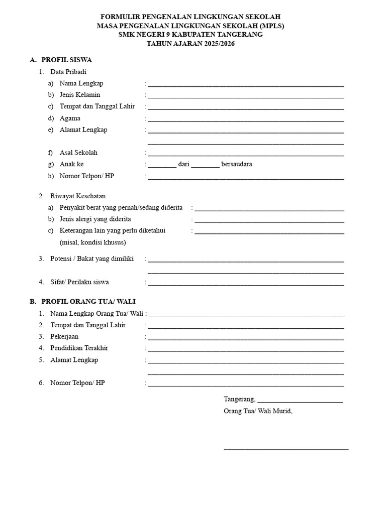 Formulir Profil Siswa | PDF