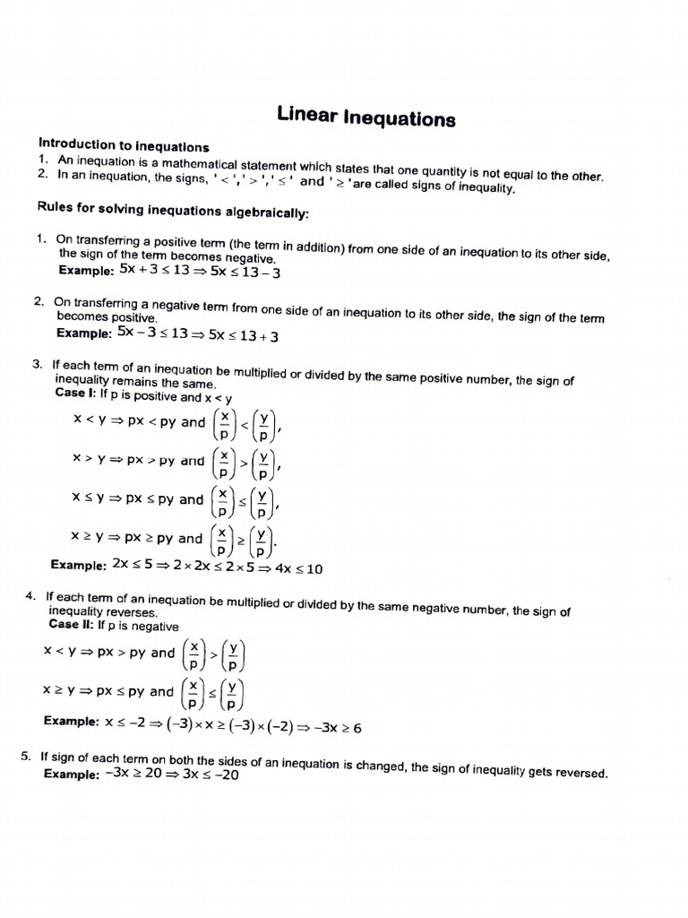 10 WK Linear Inequations | PDF | Inequality (Mathematics) | Mathematics