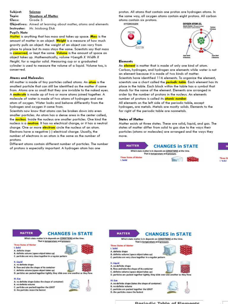 Structure of Matter for Grade 5 Students | PDF | Atoms | Atomic Nucleus