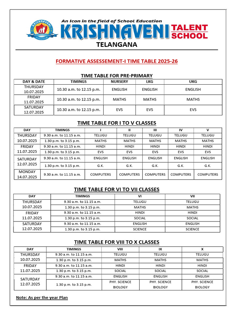 Kts Fa-I Time Table 2025-26 | PDF