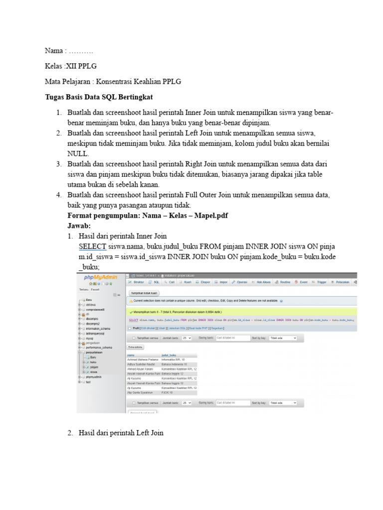 Tugas Basis Data 1 Kelas 12 PPLG | PDF