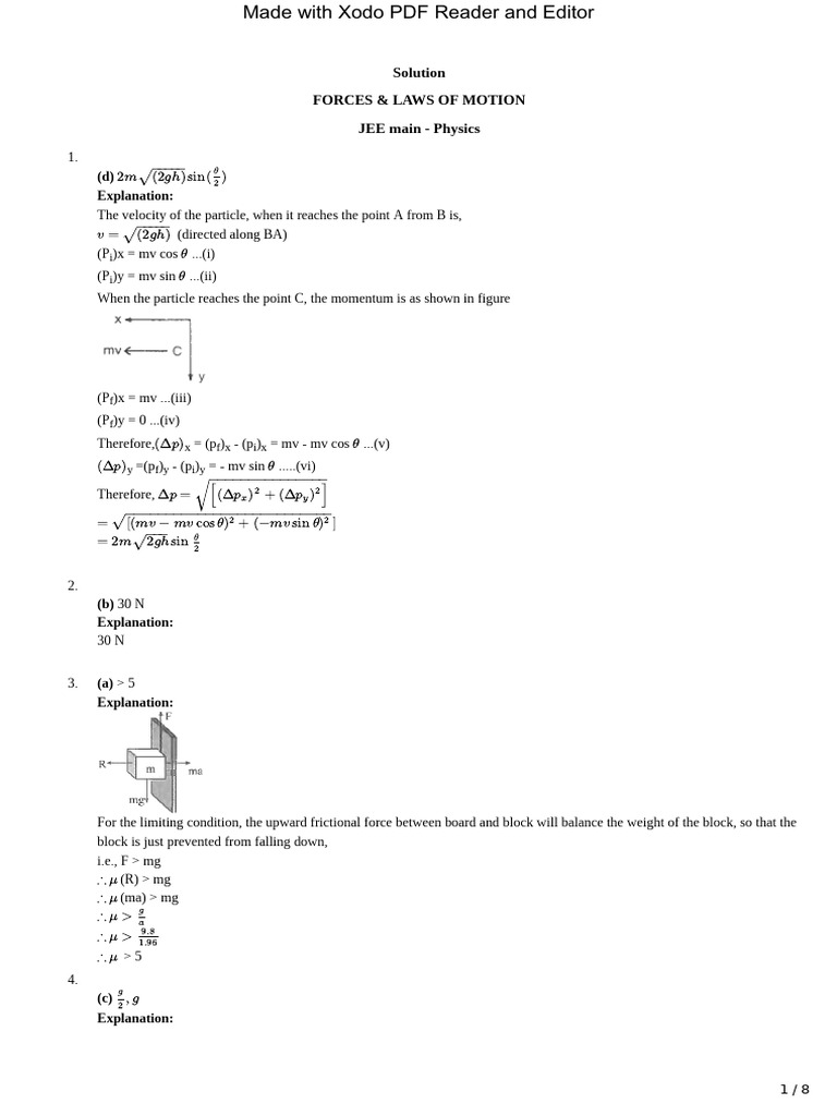 Class 11 Solutions Forces & Laws of Motion | PDF | Force | Kinetic Energy
