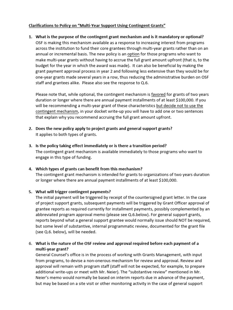 Multi-Year Contingent Grant Policy Guide | PDF | Budget | Fundraising
