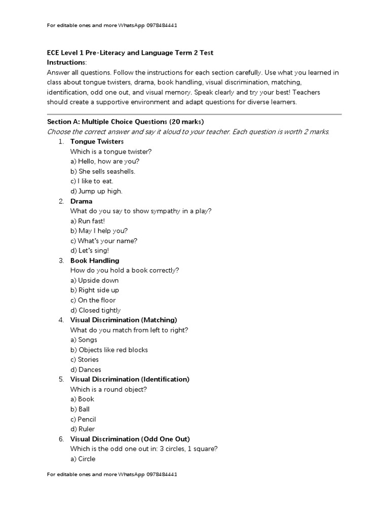ECE Level 1 Language Test Guide | PDF | Cognition | Learning