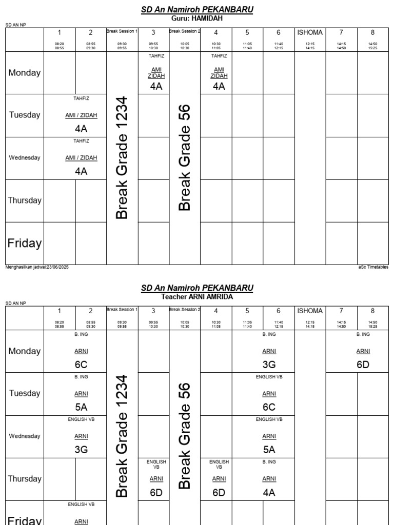 Teachers Schedule TP 2025 2026 | PDF