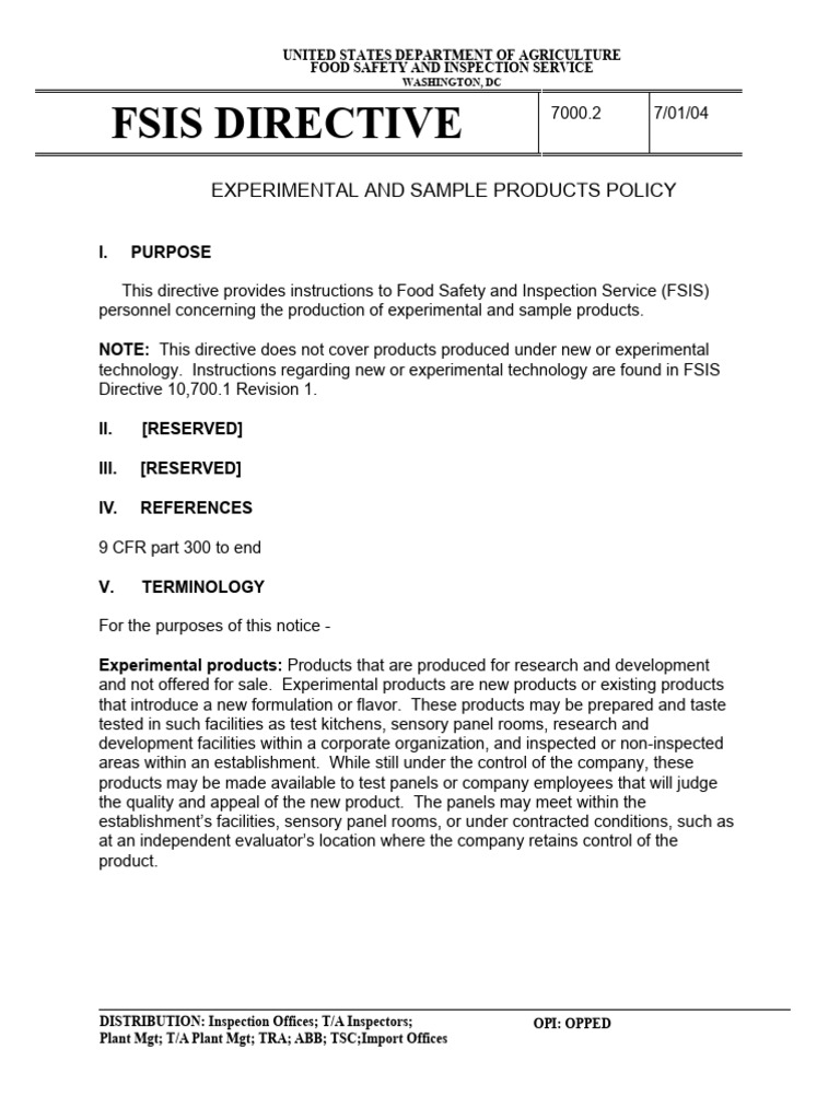 FSIS Directive on Experimental Products | PDF | Food Industry