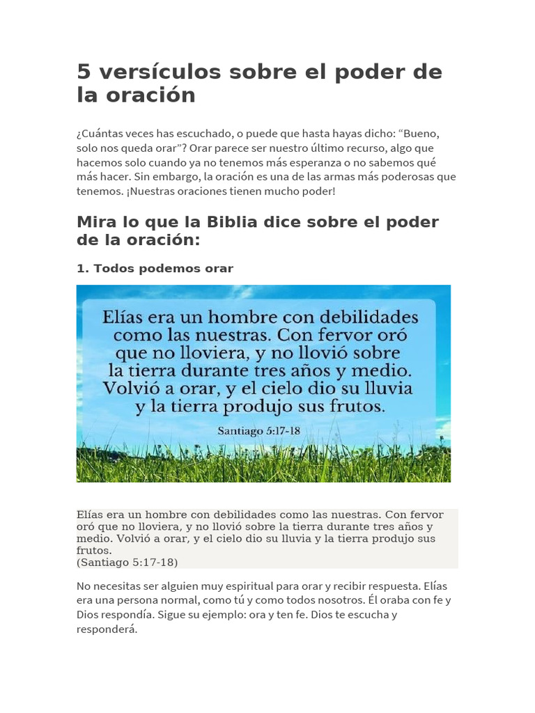 5 Versículos Sobre El Poder de La Oración | PDF | Oración | Creencia ...