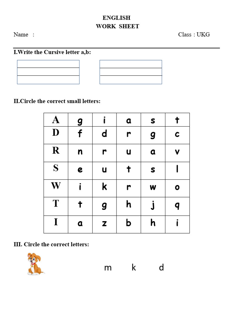 UKG English Cursive and Reading Worksheet | PDF