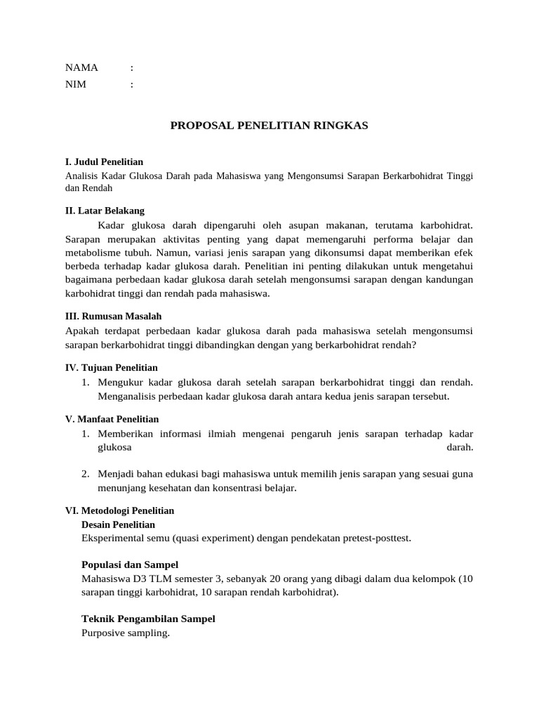 Ringkasan Proposal Penelitian Glukosa | PDF