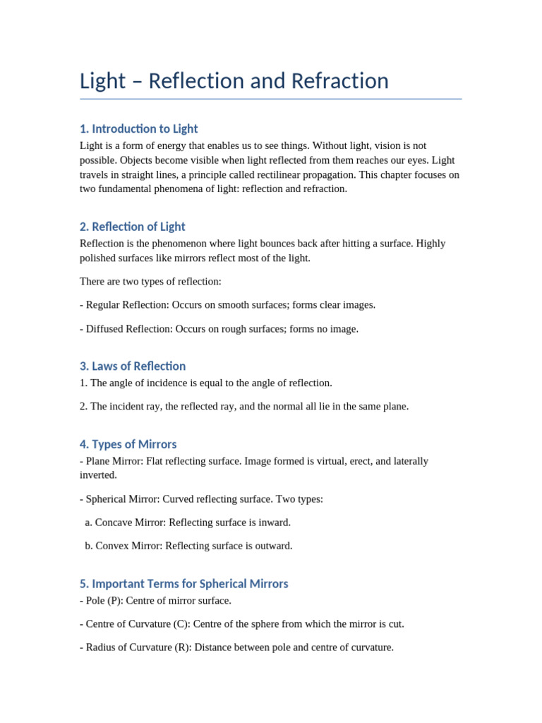 Light Reflection Refraction Notes Expanded | PDF