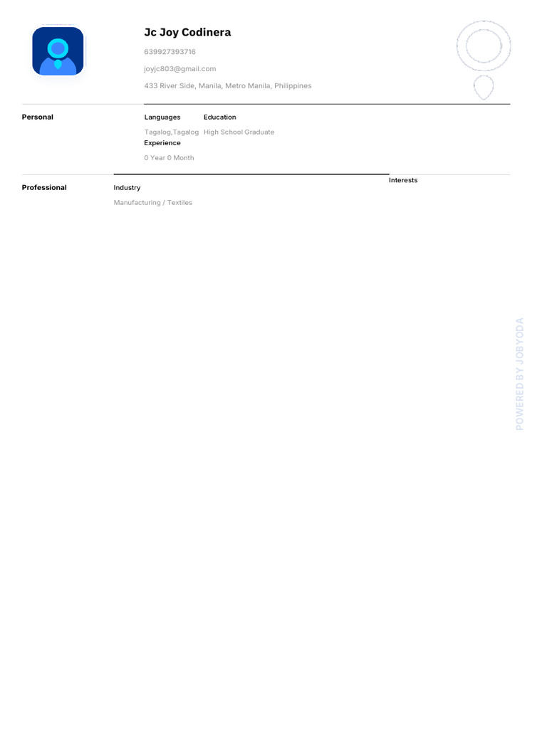 JC Joy Codinera: 639927393716 433 River Side, Manila, Metro Manila, Philippines | PDF