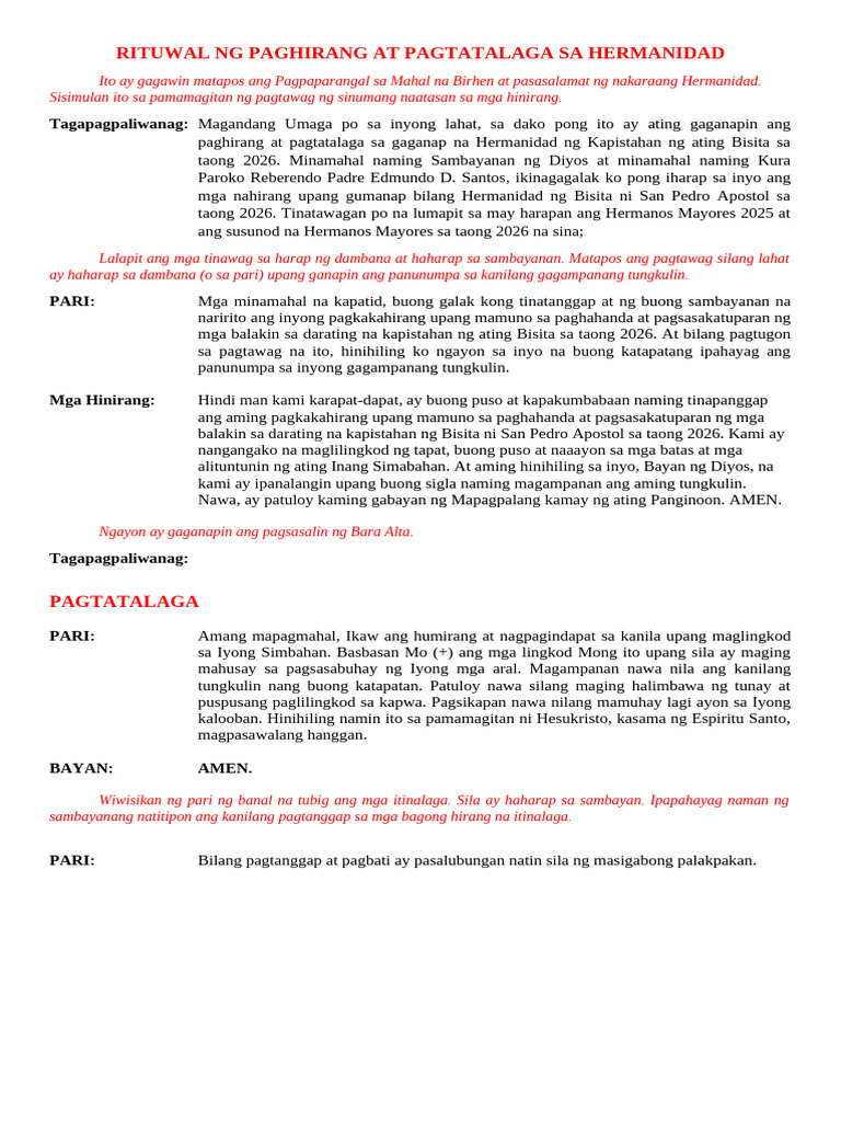 Pagtatalaga Hermanidad 2026 | PDF
