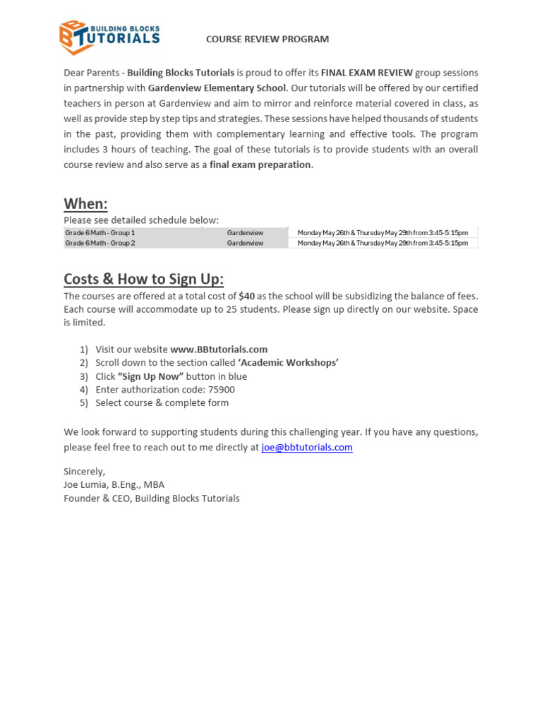 Building Blocks Math Tutorials - May 2025 | PDF