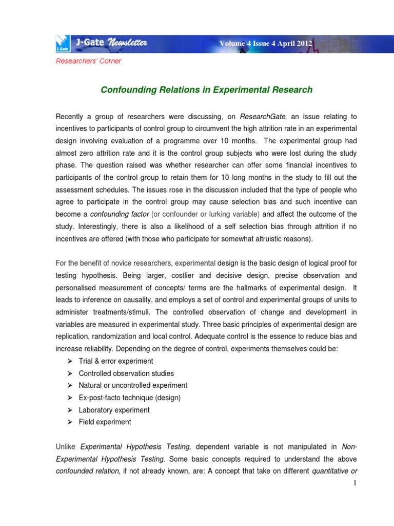 Confounding Relations in Experimental Research | PDF | Confounding | Experiment