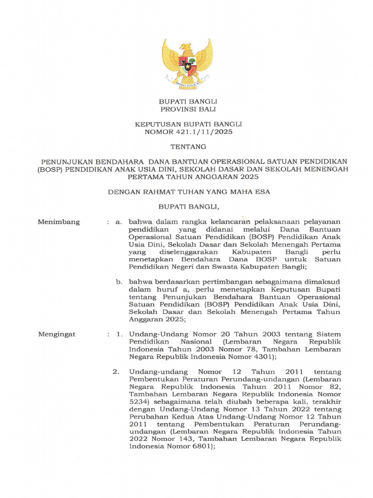 SK Penunjukan Bendahara Bosp 2025 | PDF