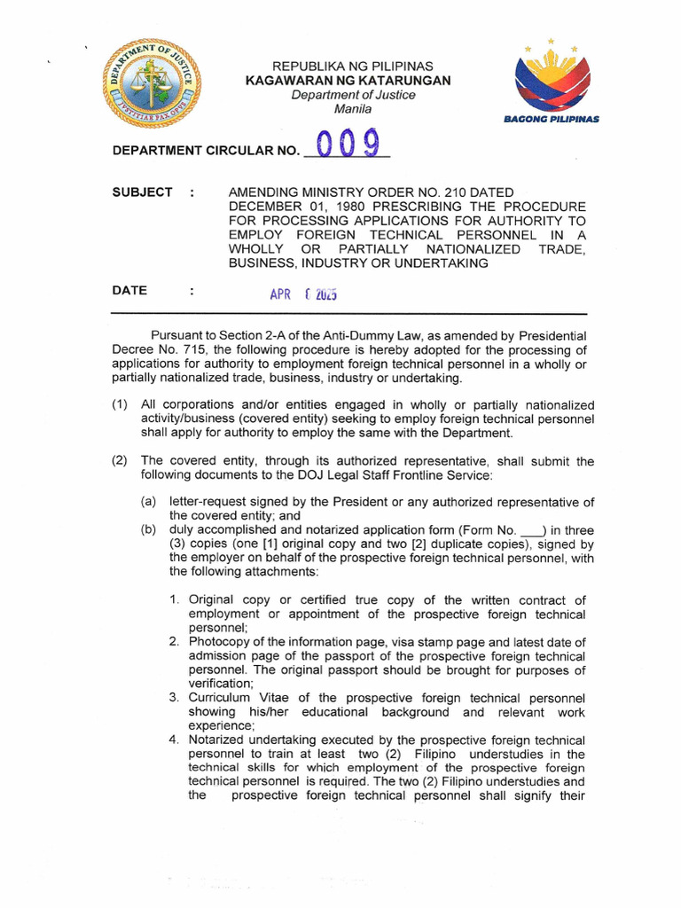 Department Circular 009 (Authority To Employ) | PDF | Citizenship ...