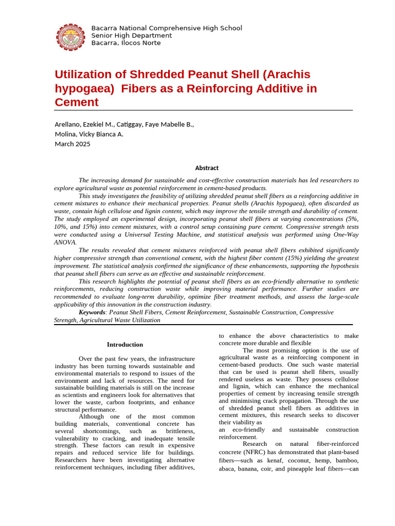 (Complete) 13 Utilization of Shredded Peanut Shell Fibers As A ...