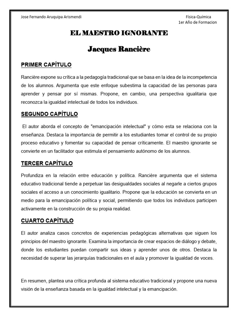 El Maestro Ignorante Resumen | PDF